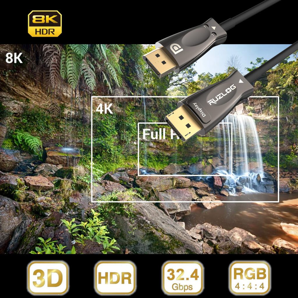 Factory 8K 4K Fiber Optical DisplayPort Cable DP 1.4 HBR3 8K@60Hz 4K ...